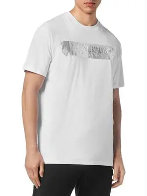 PLEIN SPORT Cotton Crew Neck T-shirt With Contrast Laminated Logo - White