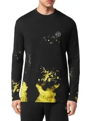 PLEIN SPORT Long-sleeve Cotton T-shirt With Abstract Graphic Print - Black