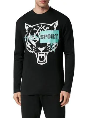 PLEIN SPORT Slim Fit Long-sleeved Cotton T-shirt With Graphic Print - White