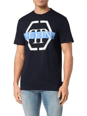 Philipp Plein Slim Fit Hexagon Logo Monogram Cotton T-shirt - Black