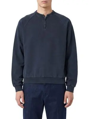 TONYWACK Cotton Half-zip Crewneck Sweatshirt With Dropped Shoulders - Black