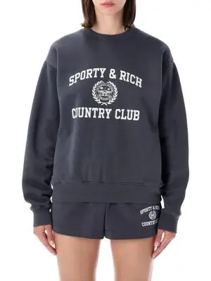 SPORTY & RICH Country Club Crewneck Sweatshirt - Charcoal