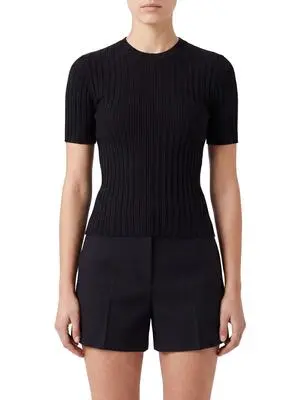 AMI Paris Slim Fit Short-sleeved Viscose Knit Top With Ribbed Trims - Black