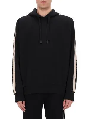 Versace Cotton Hoodie With Logo And Side Bands - Black