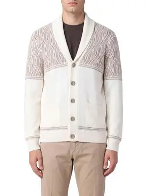 Brunello Cucinelli Brunello Cucinelli Shawl Collar Cardigan In Two-Tone Abstract Pattern Beige