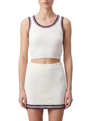 Brunello Cucinelli Sleeveless Cropped Cotton Knit Top With Contrast Trim - White