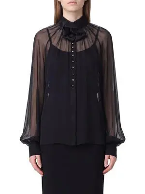 Dolce & Gabbana Sheer Blouse With Floral Neck Detail - Black