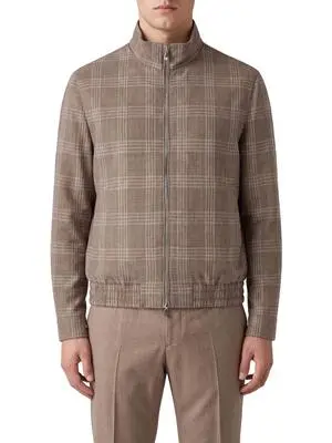 Brunello Cucinelli Wool And Silk Bomber Jacket With Tartan Plaid Pattern - Brown