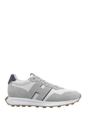 Hogan H601 Smooth And Suede Leather Trainers With Serrated Sole - Grey