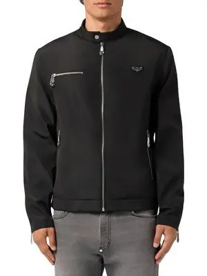 Philipp Plein High Neck Zip Up Nylon Biker Jacket - Black