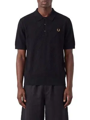 Fred Perry Short-sleeved Viscose Knit Polo Shirt With Embroidered Logo - Black