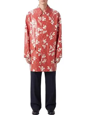 Dries Van Noten Abstract Print Waxed Cotton Shirt Jacket - Red