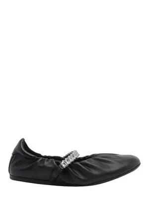 JIMMY CHOO Jade Calfskin Leather Ballet Flats With Crystal Embellishment - Black