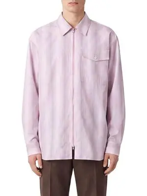 Dries Van Noten Relaxed Fit Striped Cotton Shirt With Zip Closure - Pink