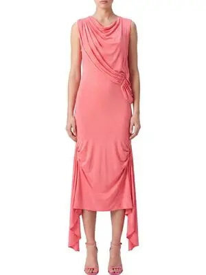 Gimaguas Asymmetrical Draped Off-the-shoulder Midi Dress - Pink
