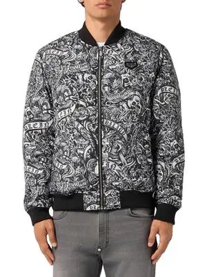 Philipp Plein All-over Monogram And Skull Print Nylon Bomber Jacket - Black
