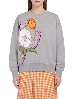 Marni Floral Print Cotton Crew Neck Sweatshirt - Grey