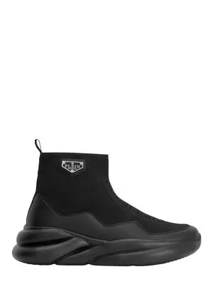 Philipp Plein High-top Slip-on Knit Sneakers With Sock Ankle - Black