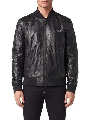 Philipp Plein Quilted Leather Bomber Jacket - Black