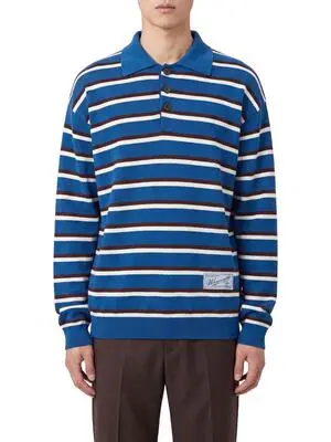 WOOYOUNGMI Long Sleeve Knit Polo Shirt - Striped