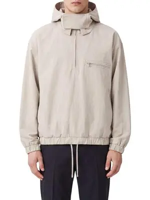 RIER Hooded Cotton Windcheater Jacket With High Neck And Zip Closure - Grey
