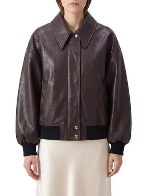 Khaite Leather Bomber Jacket - Brown