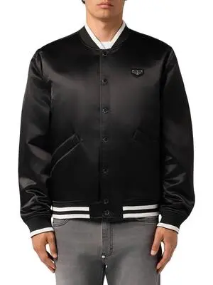 Philipp Plein Padded Satin Varsity Bomber Jacket - Black