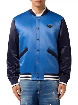 Philipp Plein Padded Satin Varsity Bomber Jacket - Turquoise