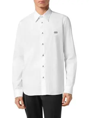 Philipp Plein Relaxed Fit Cotton Shirt With Contrast Logo - White