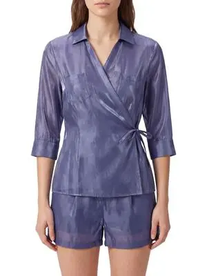 Paloma Wool Wrap Shirt With Front Tie Detail - Navy