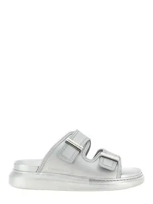 Alexander McQueen Rubber Mule Sandals With Engraved Logo - Silver