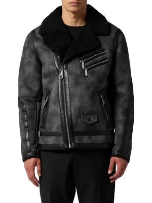 Philipp Plein Biker Jacket With Shearling Collar - Black