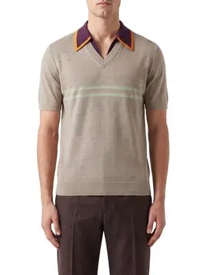 Dries Van Noten Striped Cotton-knit Slim Fit Polo Shirt - Beige