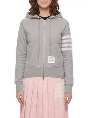 Thom Browne Zip Up Hoodie With Signature Stripes - Grey