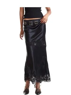 Cynthia Rowley Garbo Silky Lace Midi Skirt - Black
