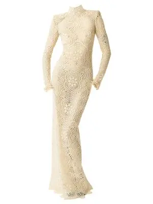 JUOZAS STATKEVICIUS Guipure Lace Trumpet Maxi Dress - Yellow