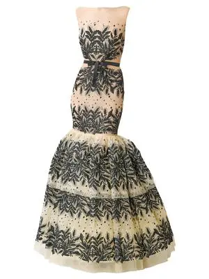 JUOZAS STATKEVICIUS Juozas Statkevicius Sleeveless Embroidered Tulle Mermaid Gown