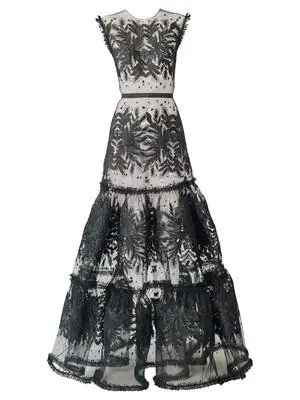 JUOZAS STATKEVICIUS Sleeveless Embroidered Tulle Gown - Black