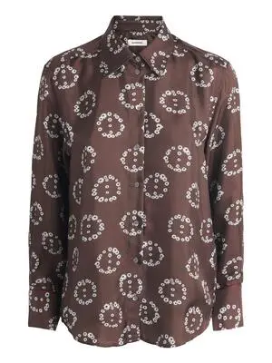 Sandro Silk Floral Print Shirt - Brown