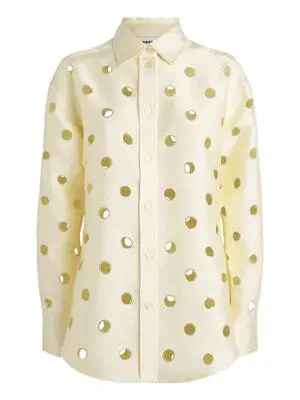 Sandro Openwork Rhinestone Embellished Shirt - Beige