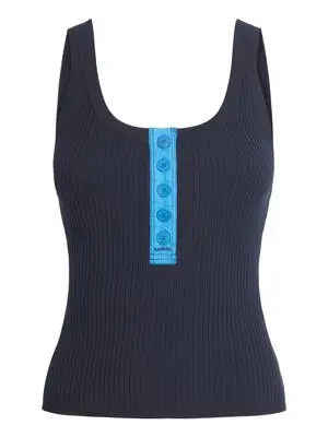 Sandro Rib-knit Contrast-placket Tank Top - Blue