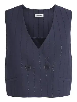 Sandro Embellished Stripe Waistcoat - Blue