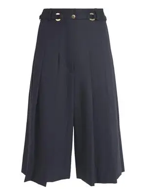 Sandro Belted Pleated Wool-blend Shorts - Blue