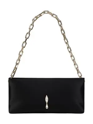 CHRISTIAN LOUBOUTIN Maykimay Chain Pouch Neoprene Satin Clutch Bag - Black