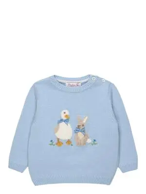 Trotters Knitted Duck And Bunny Sweater - Blue