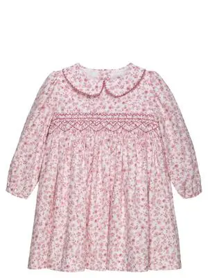 Trotters Cotton Floral Print Edie Dress With Peter Pan Collar - Pink