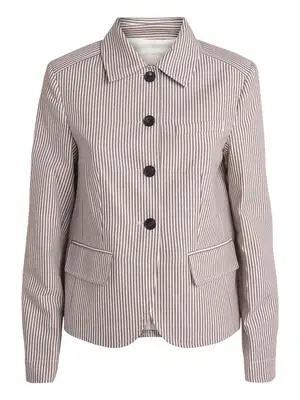 ME+EM Striped Cotton Blend Blazer - Brown