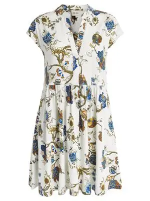ME+EM Floral Print Organic Cotton Jersey Mini Dress - Beige