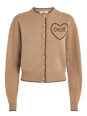 Chloé Wool-cashmere Heart Logo Cardigan - Brown