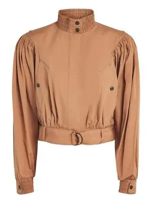 Chloé Organic Cotton Poplin Jacket With Ruched Trims And Self-fabric Tie - Beige